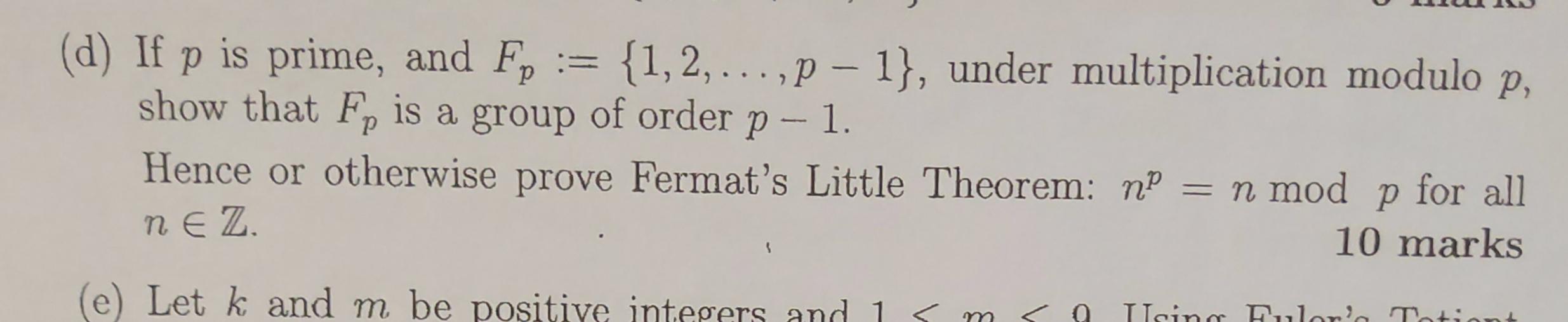 Solved (d) If p is prime, and F, = {1,2,...,p-1}, under | Chegg.com