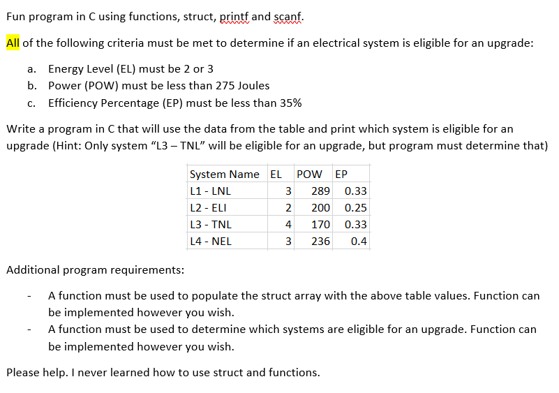 Solved Fun program in C using functions, struct, printf and | Chegg.com