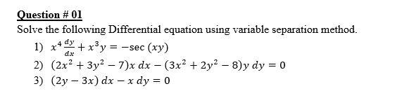 Solved Question # 01 Solve the following Differential | Chegg.com