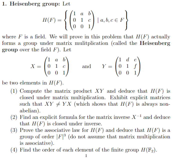 Solved 1. Heisenberg group: Let | Chegg.com