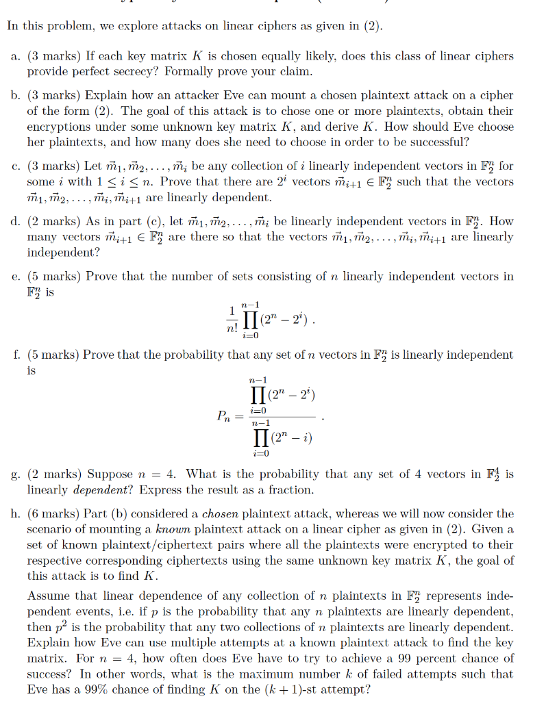 Let F2 = = {0,1} with the usual arithmetic modulo 2. | Chegg.com