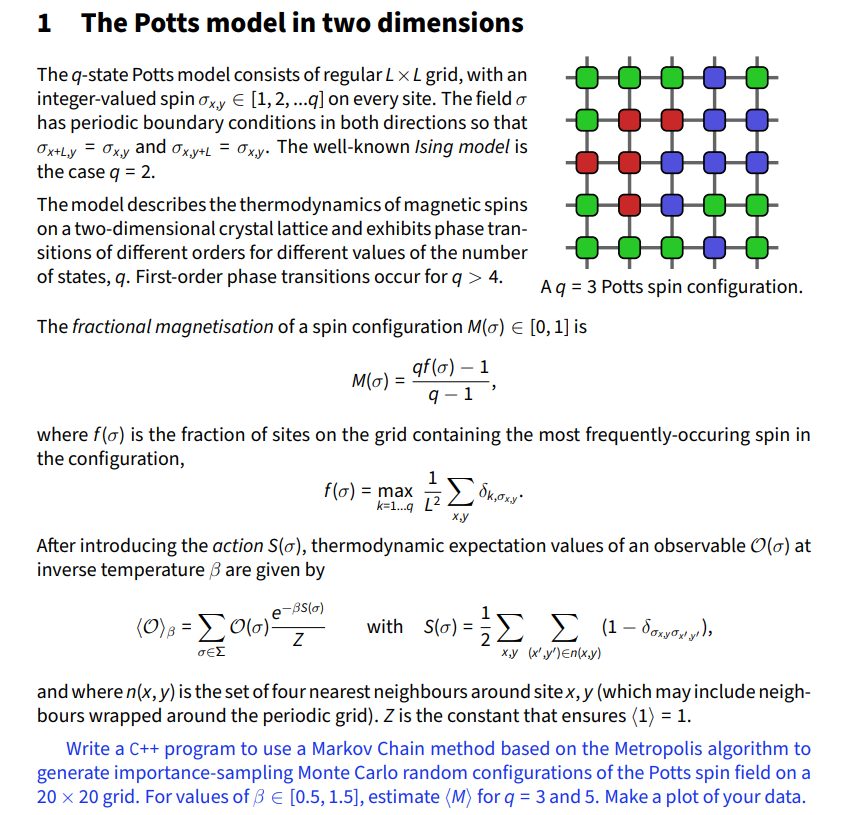 Solved 1 The Potts Model In Two Dimensions The Q State Potts