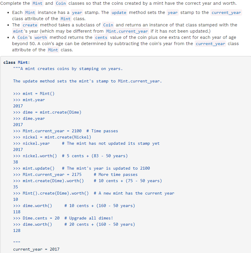 Solved Complete the Mint and Coin classes so that the coins | Chegg.com