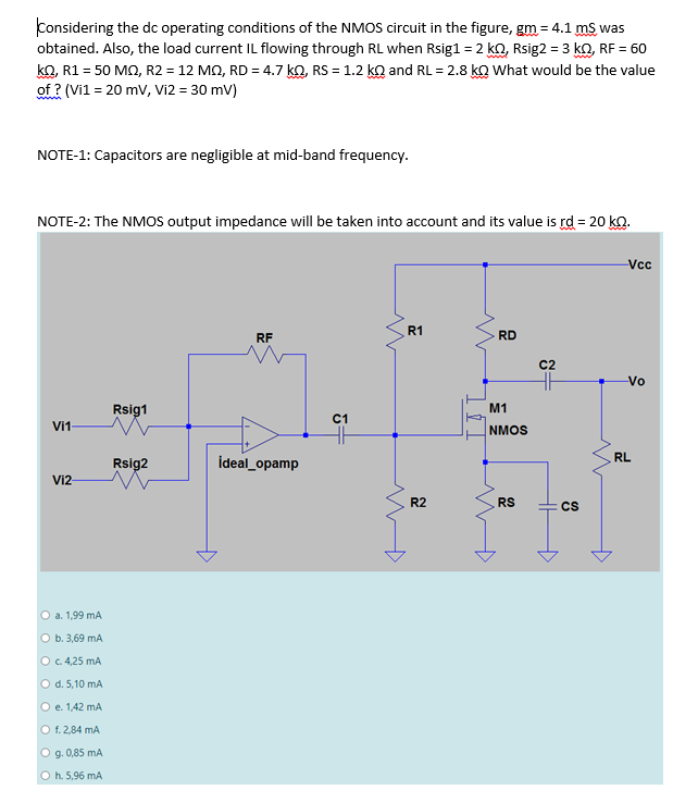 Solved Konsidering the dc operating conditions of the NMOS | Chegg.com
