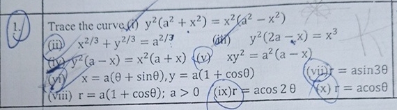 Solved (1.) ﻿Trace the curvesif y2(a2+x2)=x2(a2-x2) | Chegg.com