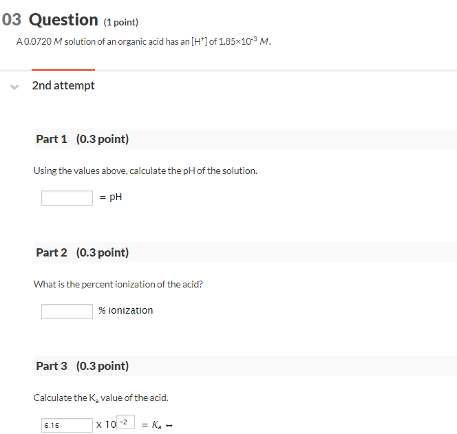 Solved 03 Question (1 point) A 0.0720M solution of an | Chegg.com