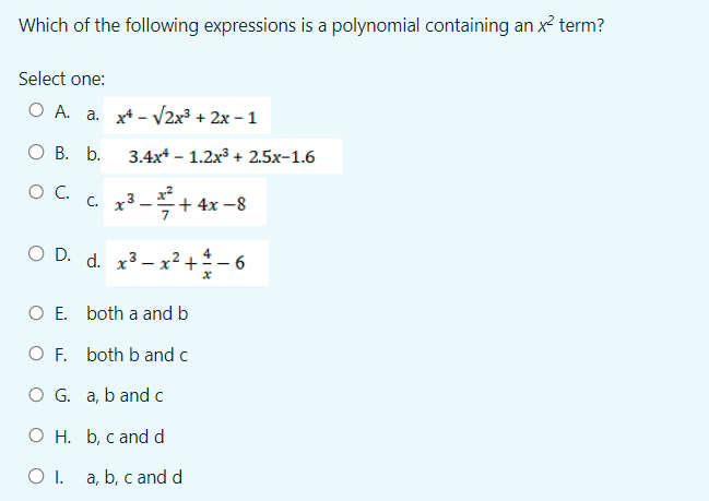 Solved Which of the following expressions is a polynomial | Chegg.com