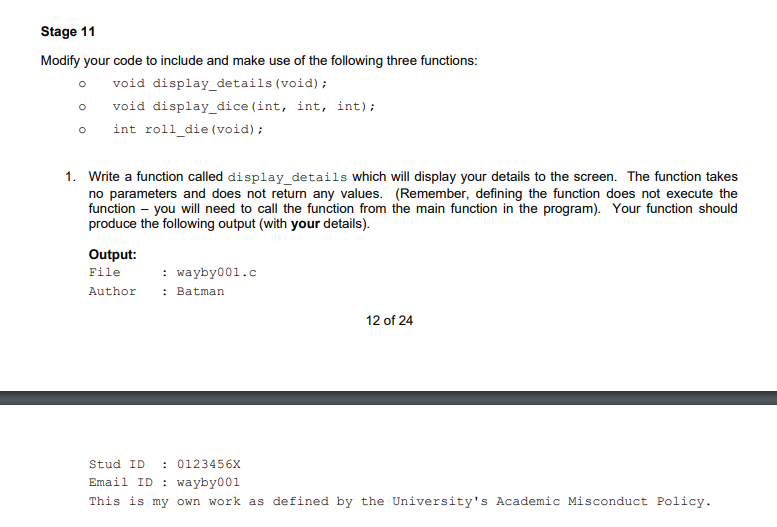 Solved Stage 11 Modify your code to include and make use of | Chegg.com