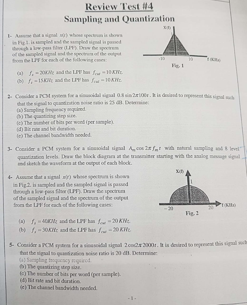 Solved Review Test #4 Sampling and Quantization X(r) 1- | Chegg.com