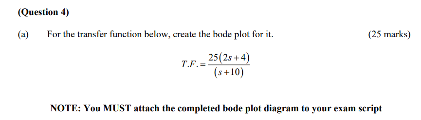 Solved (Question 4) (a) For the transfer function below, | Chegg.com