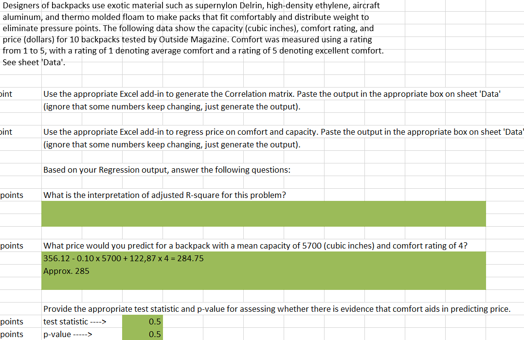 What is the correct excel add-in and the adjusted | Chegg.com