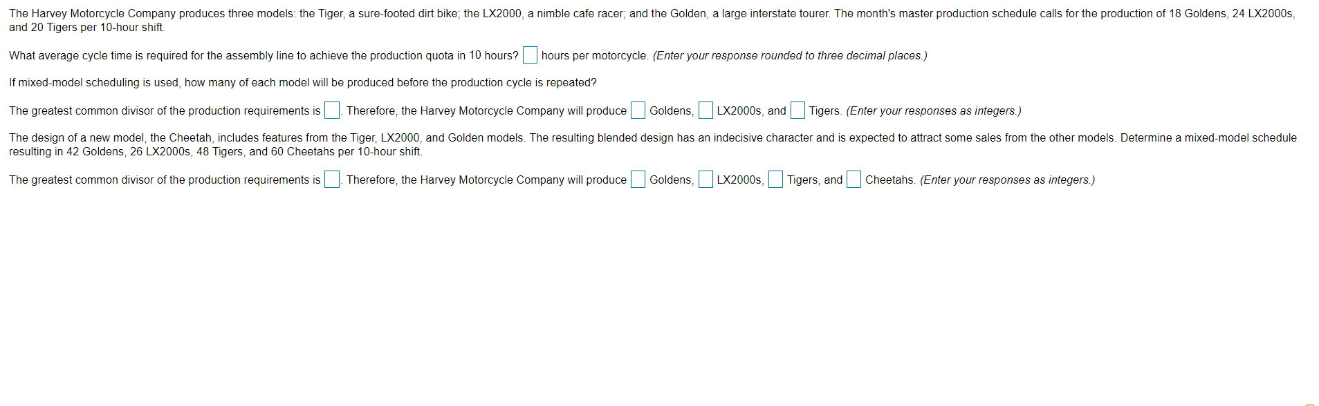 Solved The Harvey Motorcycle Company produces three models: | Chegg.com