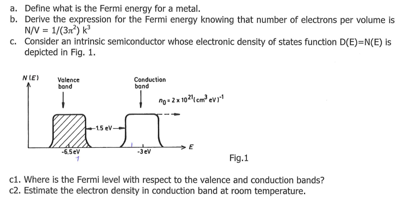 Solved a. ﻿Define what is the Fermi energy for a metal.b. | Chegg.com