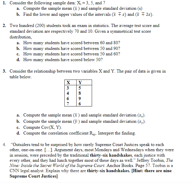 Solved 1. Consider the following sample data: Xi=3,5, and 7 | Chegg.com