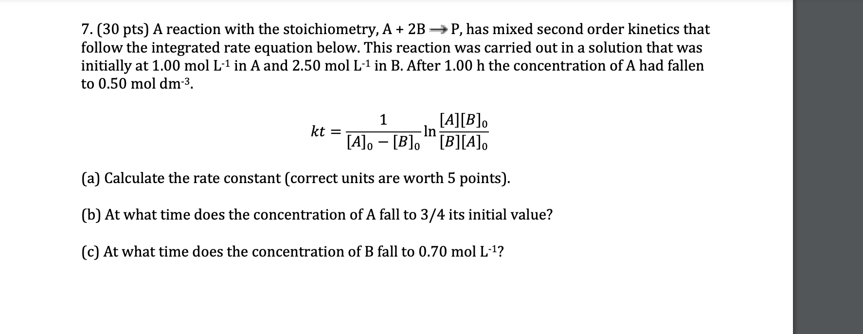 Solved ( 30 ﻿pts) ﻿A reaction with the stoichiometry, | Chegg.com