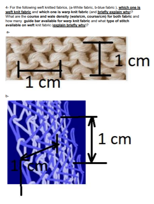 Solved 4- For the following weft knitted fabrics, (a-White | Chegg.com
