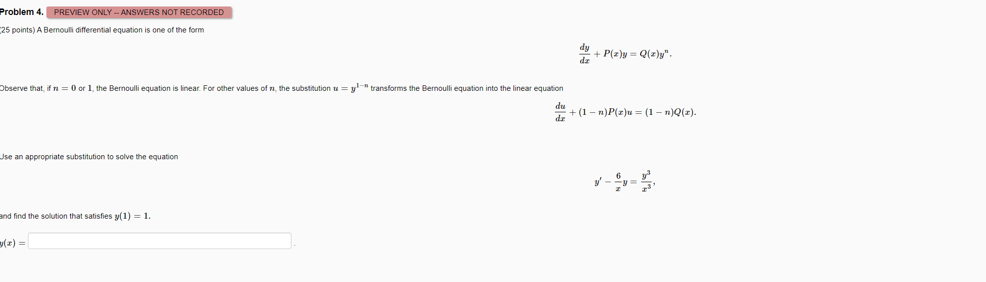 Solved Problem 4. PREVIEW ONLY -- ANSWERS NOT RECORDED (25 | Chegg.com