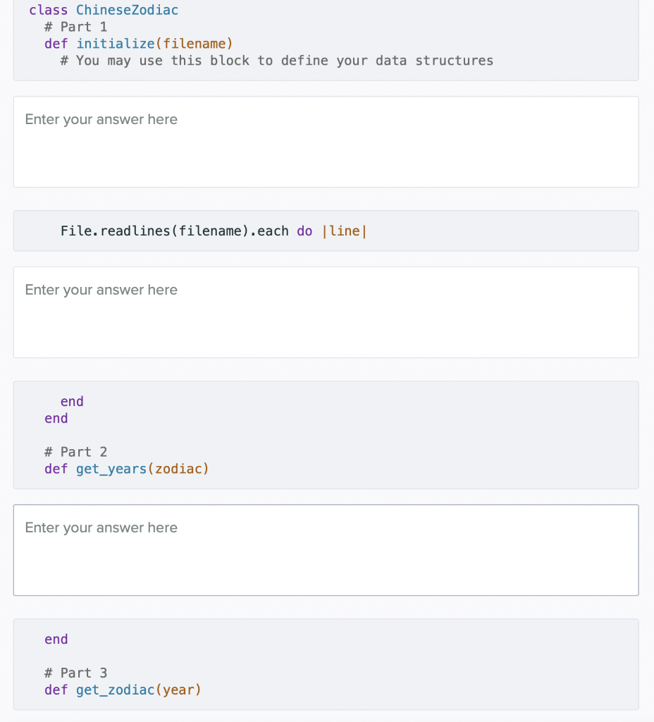 Solved Q4 Ruby: Coding 15 Points The Chinese Zodiac is | Chegg.com