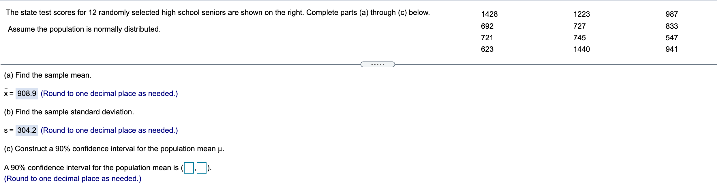 Solved The state test scores for 12 randomly selected high | Chegg.com