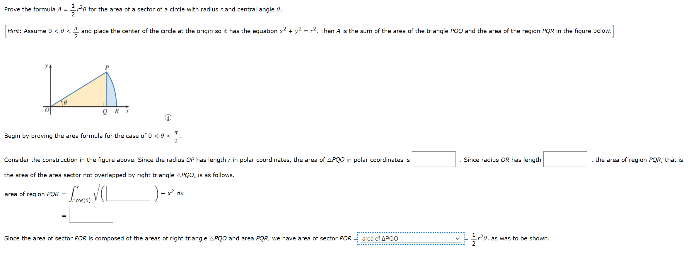 Solved Prove the formula A=21r2θ for the area of a sector of | Chegg.com
