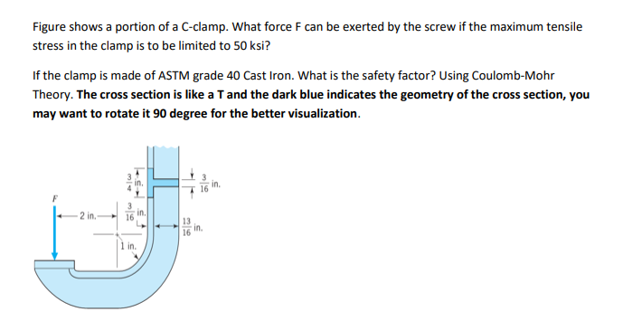 Solved Figure shows a portion of a C-clamp. What force F can | Chegg.com