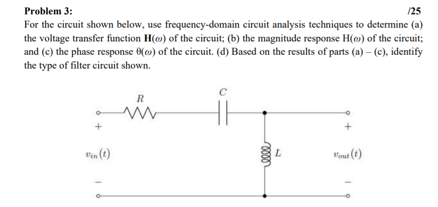 Solved Problem 3: /25 For the circuit shown below, use | Chegg.com