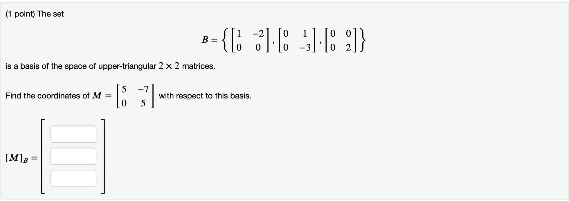 Solved (1 point) Let ū be the vector (10a, 4b–2c) and A be | Chegg.com