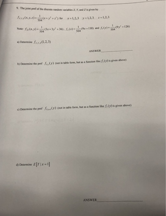 Solved 9. The joint pmf of the discrete random variables X. | Chegg.com