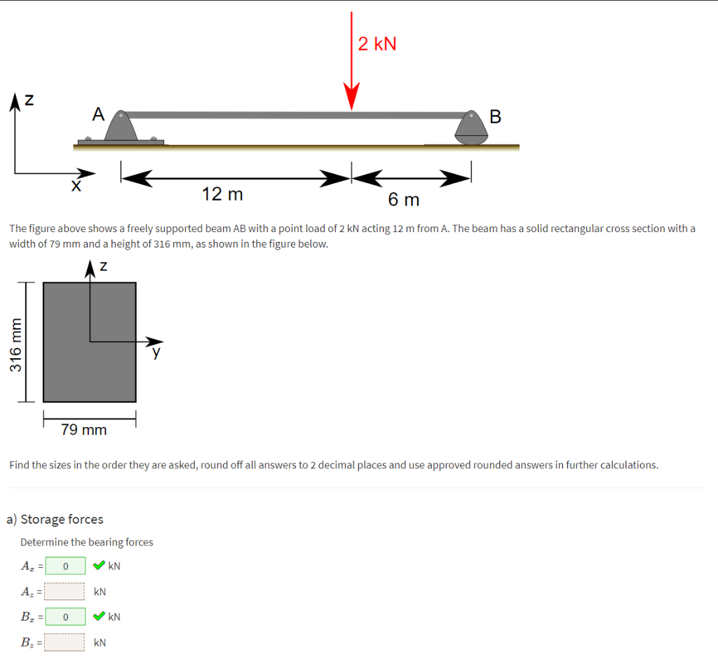 Solved 2 KN z A B 12 m 6 m The figure above shows a freely | Chegg.com