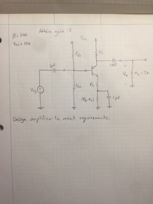 Solved Design of a Single Stage "Common Emitter with Ra" | Chegg.com