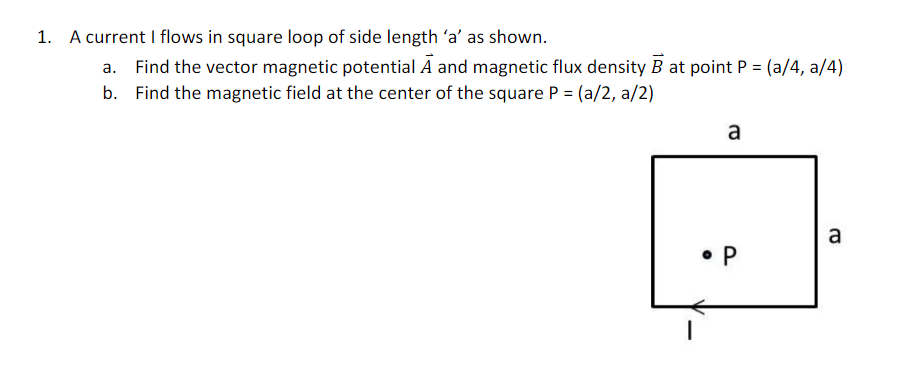 Solved 1. A current I flows in square loop of side length | Chegg.com