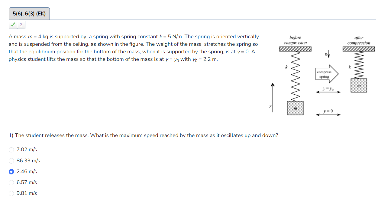 Solved A mass m=4 kg is supported by a spring with spring | Chegg.com