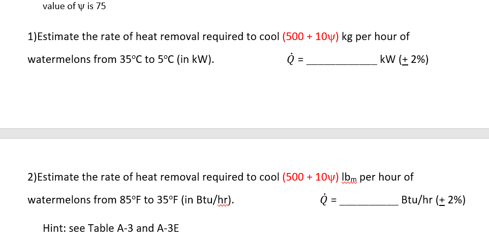 Solved value of y is 75 1)Estimate the rate of heat removal | Chegg.com