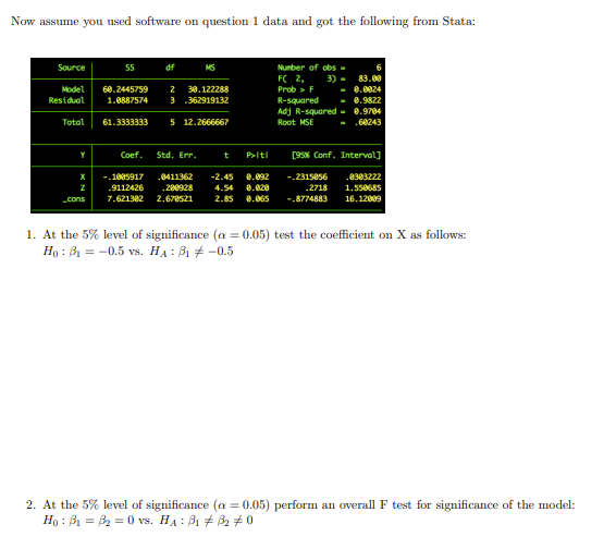 Solved Now assume you used software on question 1 data and | Chegg.com