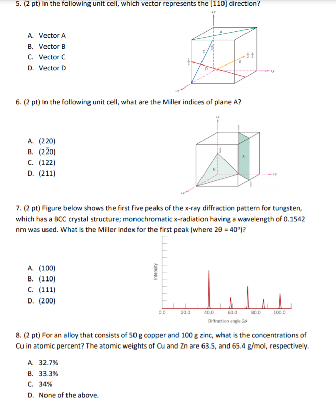 Solved 5. (2 pt) In the following unit cell, which vector | Chegg.com