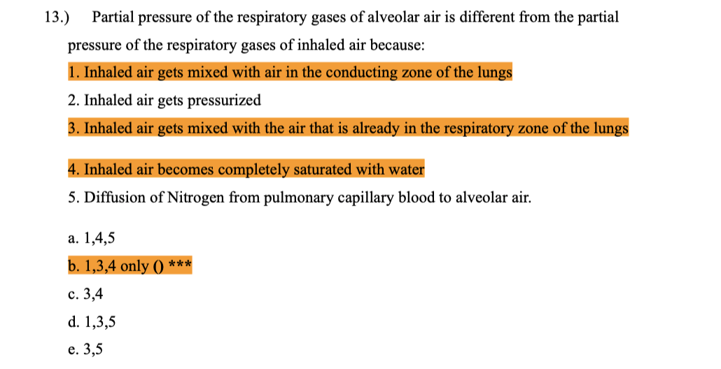 Solved 13.) Partial pressure of the respiratory gases of | Chegg.com