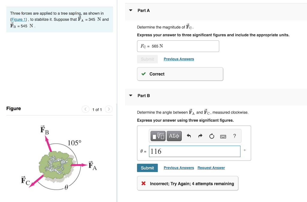 Solved Part A Three forces are applied to a tree sapling, as | Chegg.com