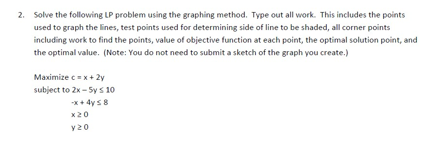 Solved 2. Solve the following LP problem using the graphing | Chegg.com