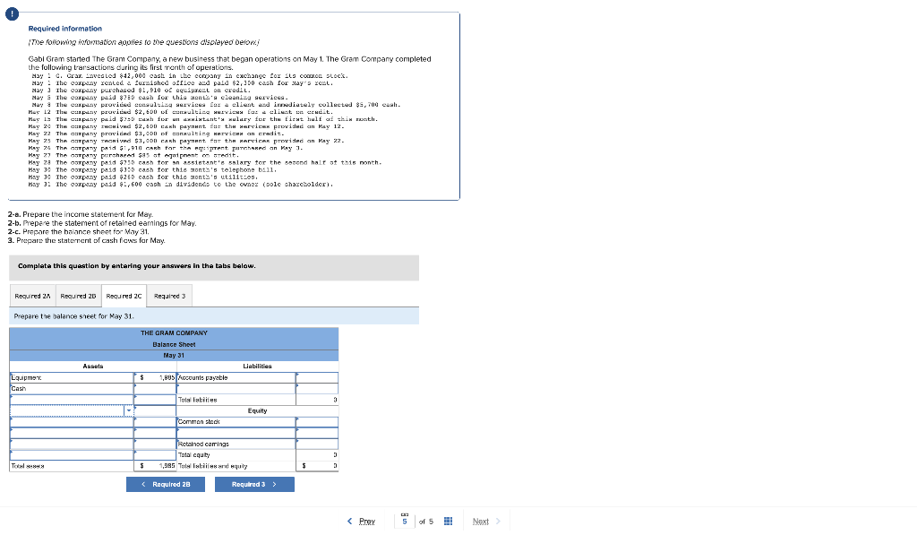 Solved Just Need 2C & #3 2C is the Balance Sheet as of May | Chegg.com
