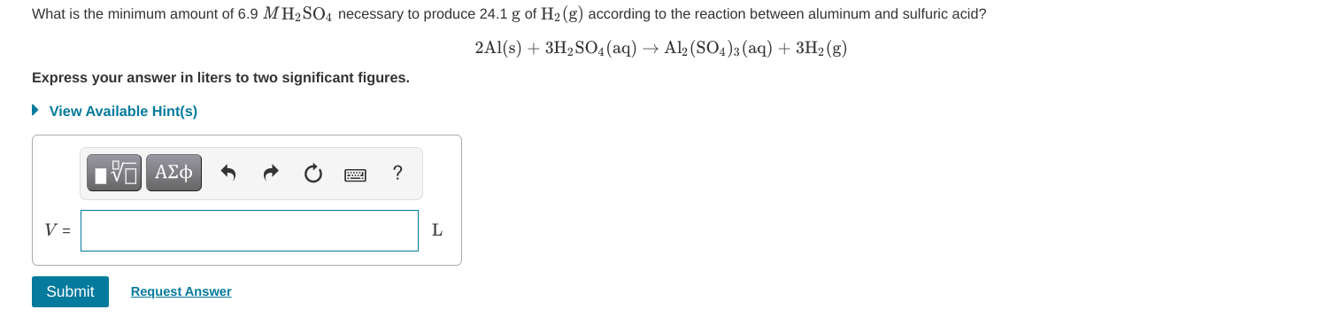 Solved 2Al(s)+3H2SO4(aq)→Al2(SO4)3(aq)+3H2( g) Express your | Chegg.com