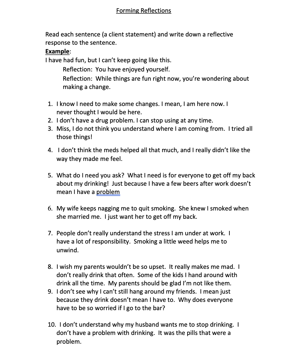 Solved Forming ReflectionsRead each sentence (a client | Chegg.com