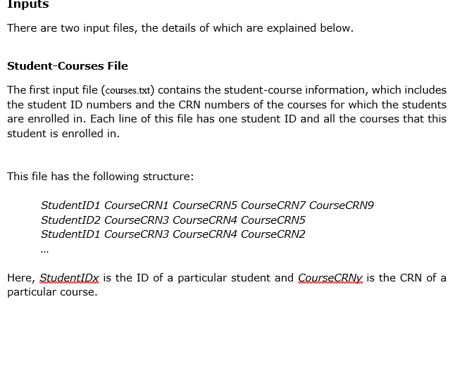 Solved Inputs There are two input files, the details of | Chegg.com