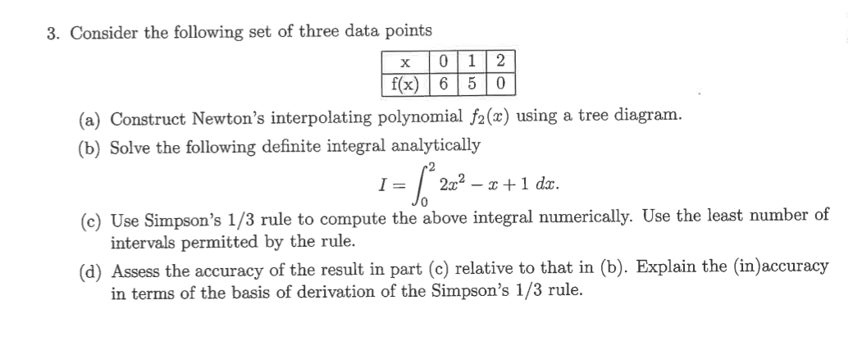 Solved 3. Consider the following set of three data points | Chegg.com
