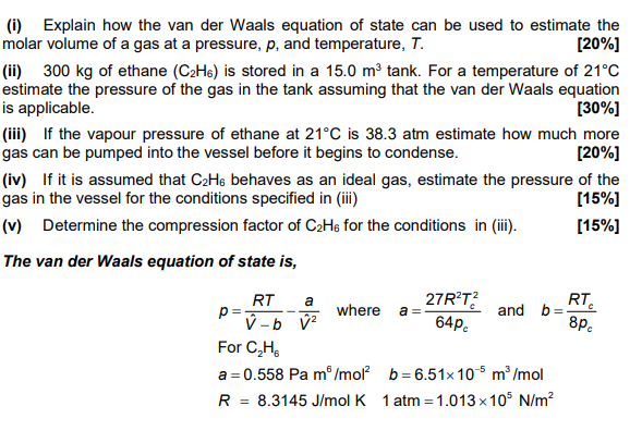 Solved (1) Explain how the van der Waals equation of state | Chegg.com