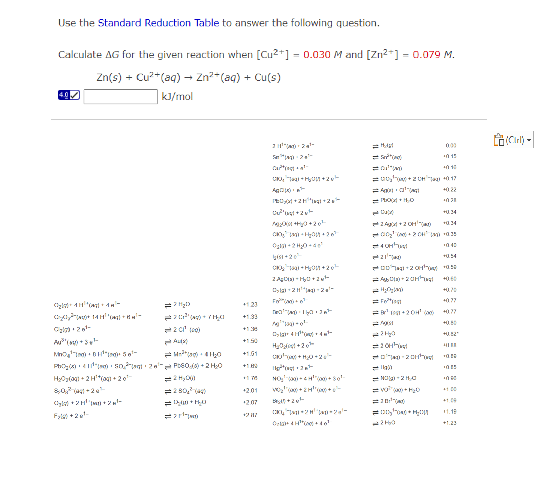 Solved Use the Standard Reduction Table to answer the | Chegg.com