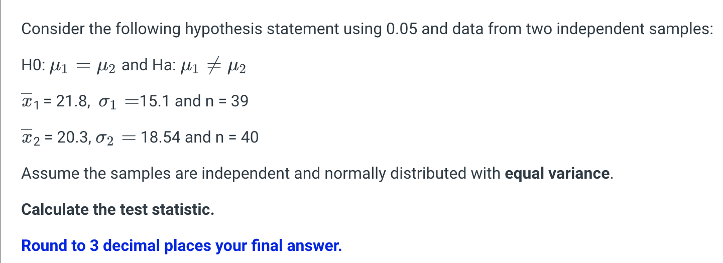 Solved Consider the following hypothesis statement using | Chegg.com