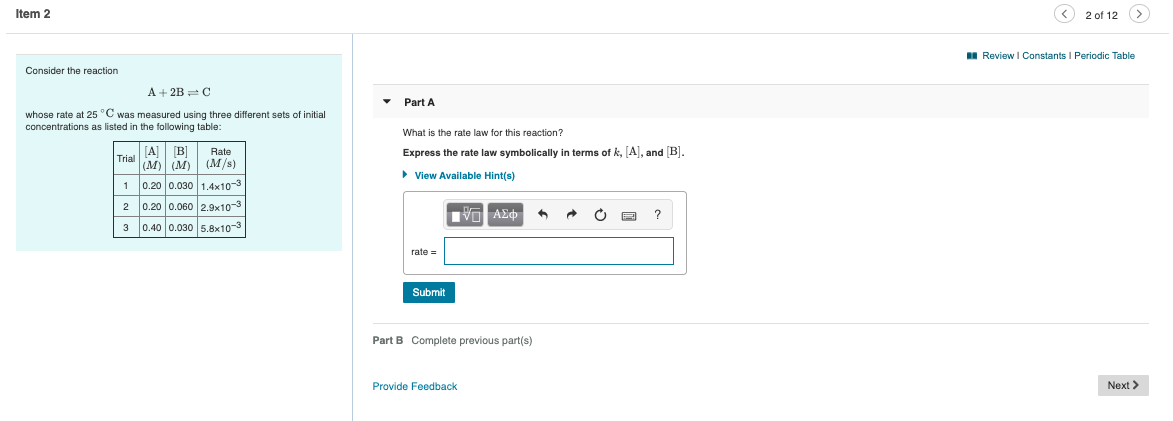 Solved Item 2 2 of 12 > Review Constants 1 Periodic Table | Chegg.com