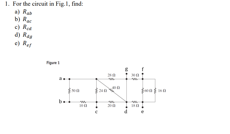 Solved 1. For the circuit in Fig.1, find: a) Rab b) Rac c) | Chegg.com
