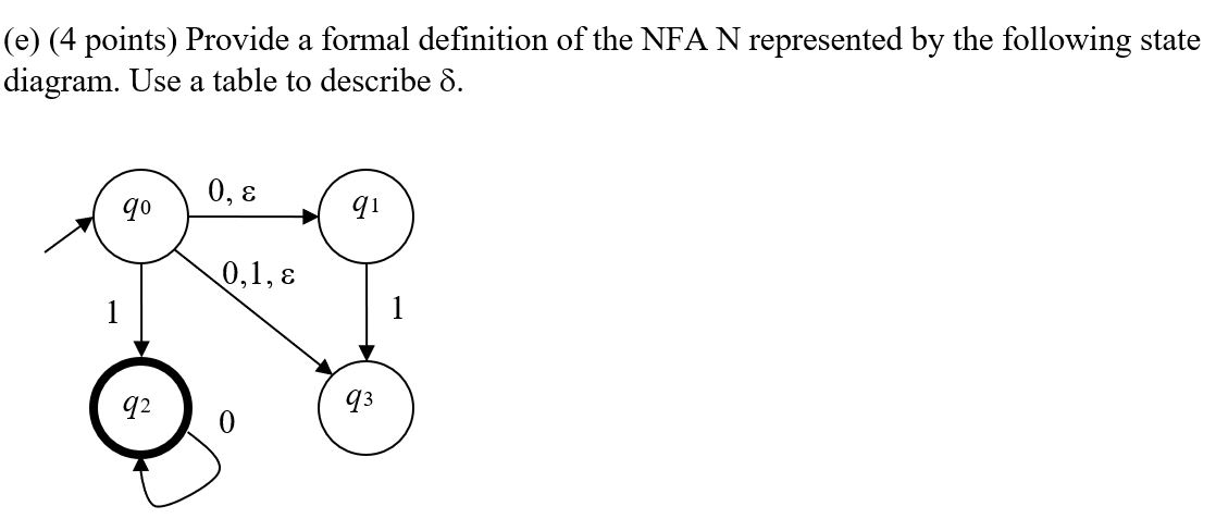 Solved (e) (4 points) Provide a formal definition of the NFA | Chegg.com