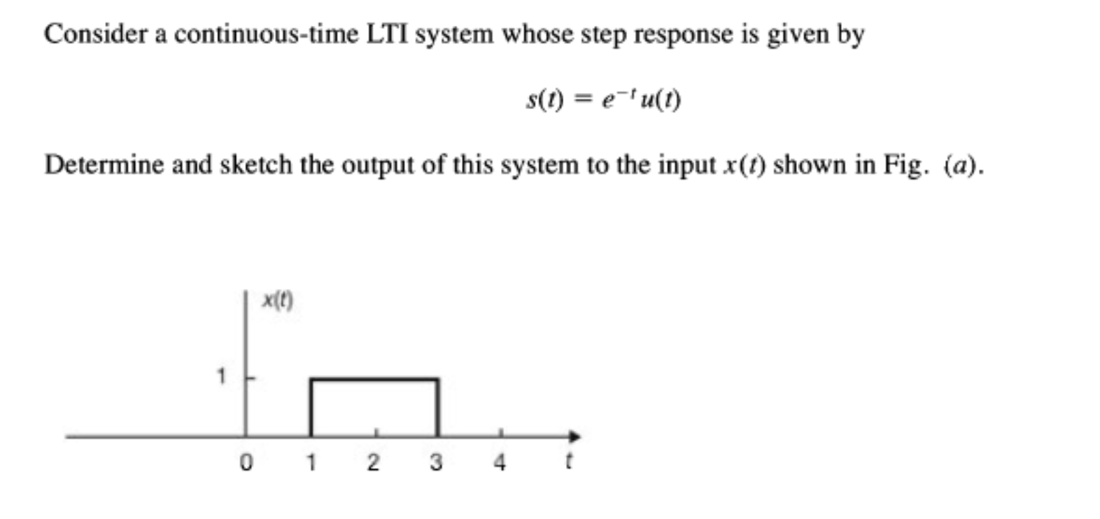Solved Consider a continuous-time LTI system whose step | Chegg.com